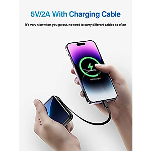 POWMYMTO 20000mAh Power Bank Portable Charger Battery Pack,Output 2A Charging with Built-in 2 USB-C Removable Charging Cables Led Display for iPhone 14 13 12 11 Pro,Samsung S21 LG and More