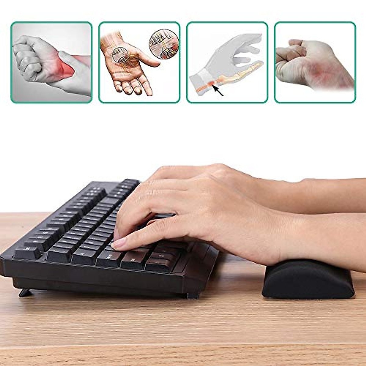 Aelfox Memory Foam Keyboard Wrist Rest&Mouse Wrist Rest, Ergonomic Design Wrist Pad for Computer Keyboard Laptop Wrist Support, Arm Rest for Desk Accessories in Home Office School(Black)