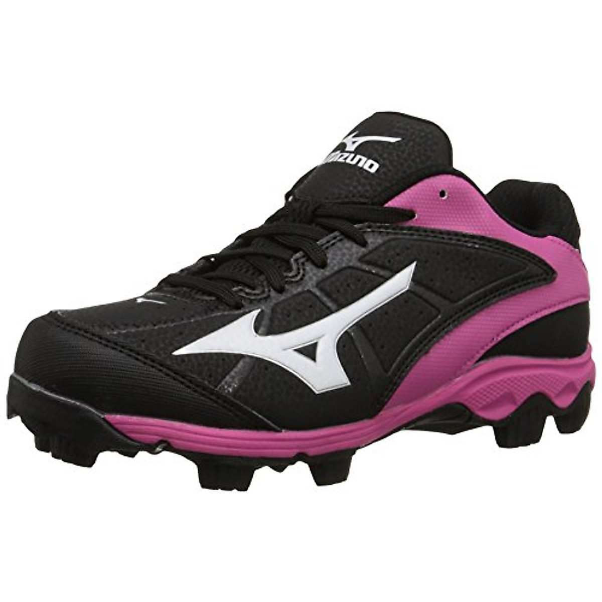 Mizuno 9 Spike ADV YTH FINCH FRHSE6 BP Youth Girls Molded Cleat (Little Kid/Big Kid), Black/Pink, 4.5 M US Big Kid
