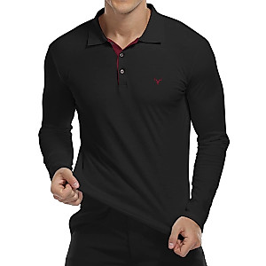 YTD Mens Polo Shirts Long Sleeve Cotton Golf Polo Shirts for Men Slim Fit Casual Tops