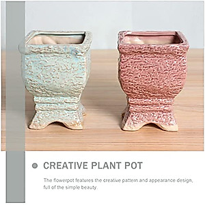 VOSAREA Hand Painted Square Succulent Planter Cactus Planter Pot Bonsai Pot Clay Pot Flower Pot Floral Design Random Color