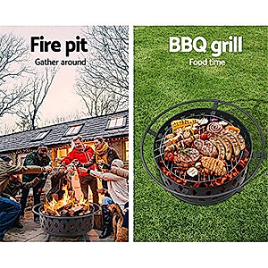 LEAYAN Garden Fire Pit Grill Bowl Grill Barbecue Rack Fire Pit Outdoor Wood Burning Pits for Outdoor Backyard Patio Bonfire Campfire Grill Grate Mesh Spark Screen Poker Waterproof Cover Included