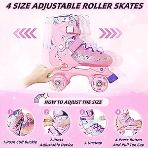 Nattork Roller Skates for Girls Kids Boys, 4 Sizes Adjustable Quad Skates Shoes with Light up Wheels,Safe and Fun Girl Skates, Best Gift for Beginners Indoor Outdoor Sports S Pink