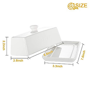 Butter Dish With Lid, WERTIOO Porcelain Butter Keeper With Handle Cover French Butter Dish Ceramic Butter Holder Container for Countertop, White