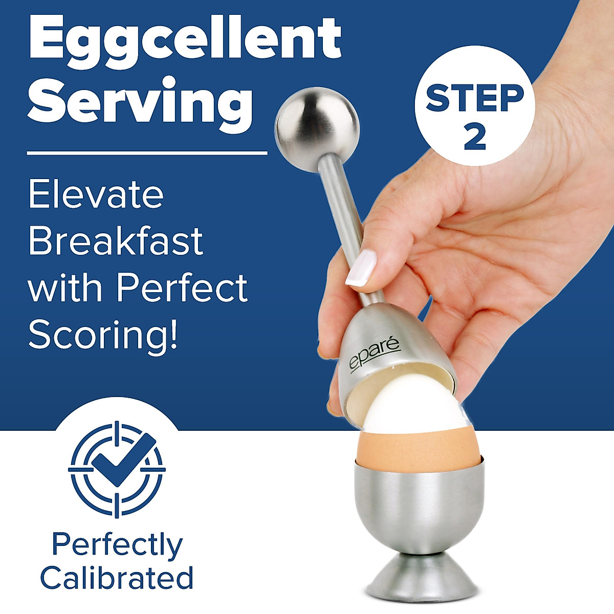 Eparé Egg Cups For Soft Boiled Eggs with Spoons - Hard Boiled Egg Holder & Egg Cracker Tool Set - Stainless Steel Handle Egg Opener Topper & Cutter
