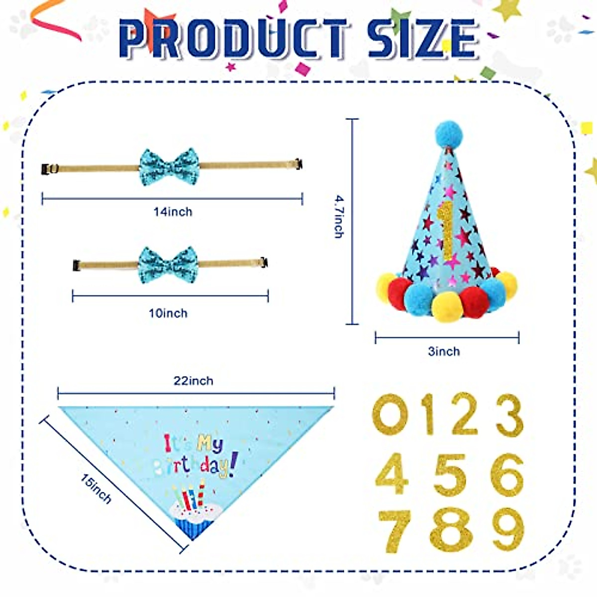 Dog Birthday Party Supplies Birthday Boy Girl Cake Bandana Triangle Scarf Clothes Shirt Cute Dog Hat Dog Bow Tie Collar with 0-8 Numbers for Dog Puppy 1st Birthday Party Outfit(Cute Style)