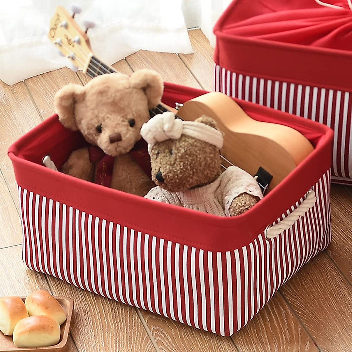 2 Pack Closet Canvas Fabric Storage Basket Storage Bins Organizing Baskets for Shelves, Closets, Laundry, Nursery, Decorative Baskets for Gifts Empty