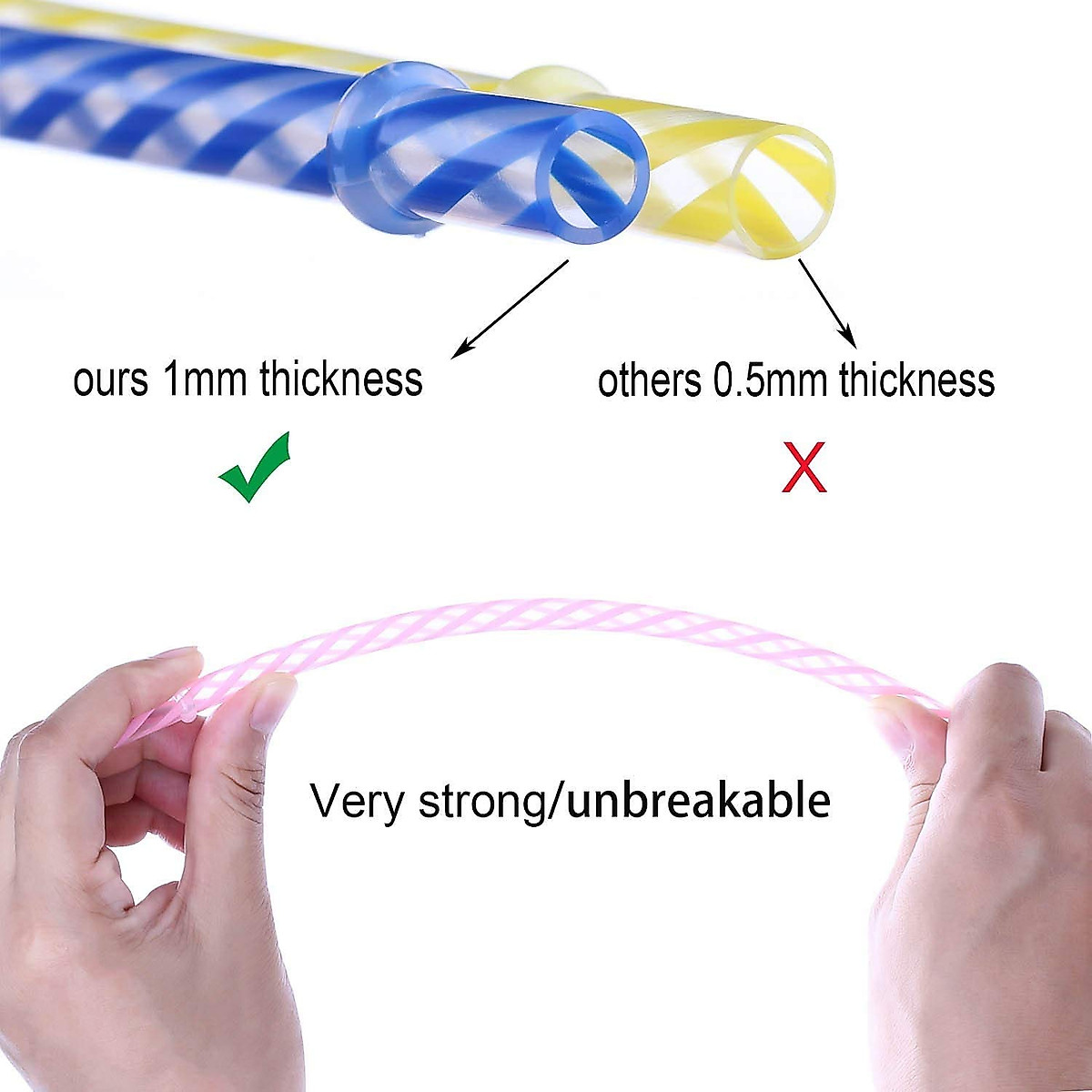 Dakoufish 12 Piece 13 Inch Reusable Plastic Thick Drinking Straws BPA Free Mason Jar Straws Transparent Small Stripe (13inch, Mix 12color)