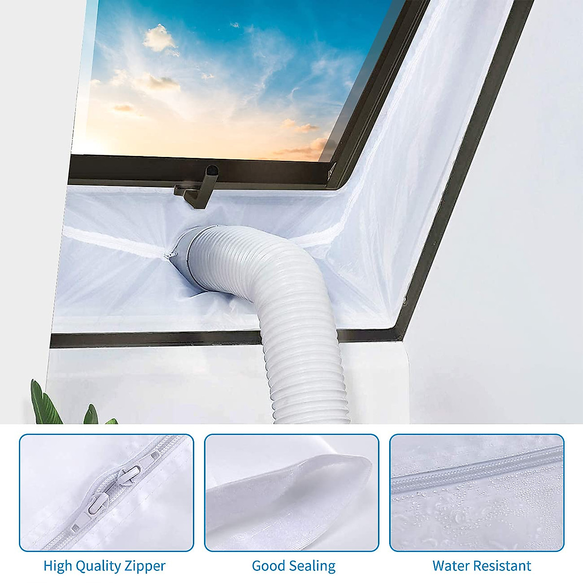 Window Seal for AC Unit, Portable AC Window Vent Kit Air Conditioner Window Tumbler Dryer 158Inch/400CM Hot Air Stop Air Exchange Guards with Zipping and Adhesive Fastener