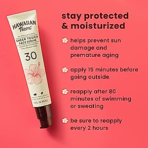 Hawaiian Tropic Sheer Touch Face Serum SPF 30, 1.4oz | Hyaluronic Acid Hydrating Serum For Women and Men | Travel Sunscreen