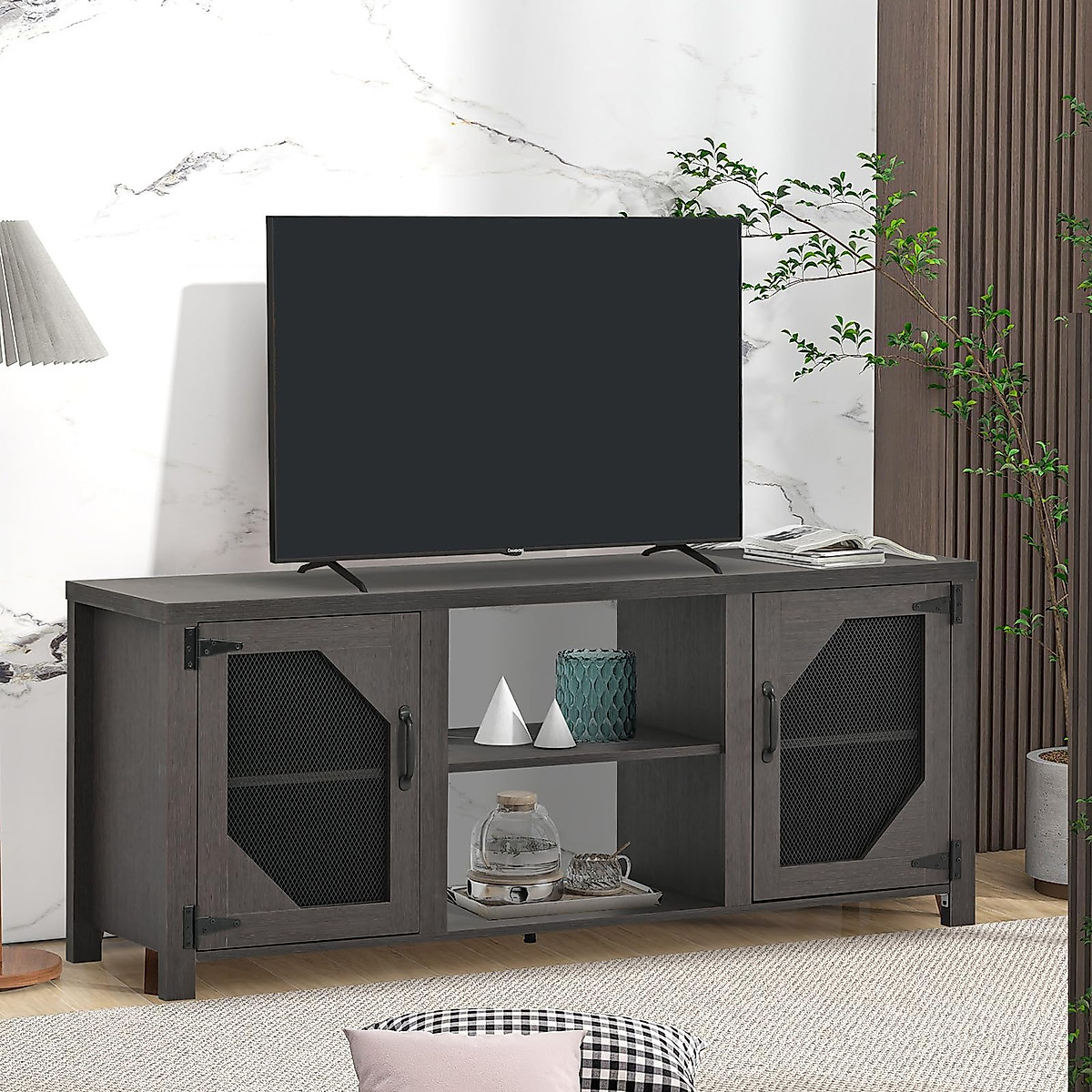 NOLLAM Modern TV Stand for 65" TV, Entertainment Center with Large Storage Space, TV Cabinet with Adjustable Shelves and Magnetic Cabinet Door, Media Console Table for Living Room, Bedroom, Dark Gray