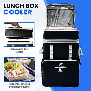 PENGUIN Coolers Polar Pak - Insulated Leakproof Portable Cooler, Waterproof Zippers - Collapsible Trolley Cooler with 4 Wheels - Removable Top & Mesh Side Pockets for Extra Storage - 72 Can Capacity