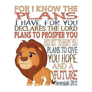 Lion King Christian Nursery Decor Set of 4 Unframed Prints Mufasa, Pumba, Simba and Timon with Bible Verses
