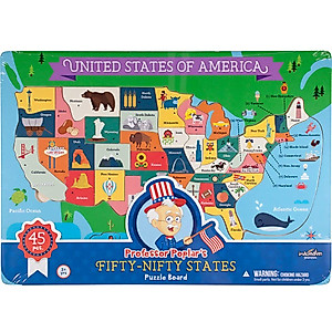 Imagination Generation USA States Chunky Puzzle Board - Learn All 50 States with Professor Poplar's Wooden Pegged Puzzles - Children's Educational Toys - USA States
