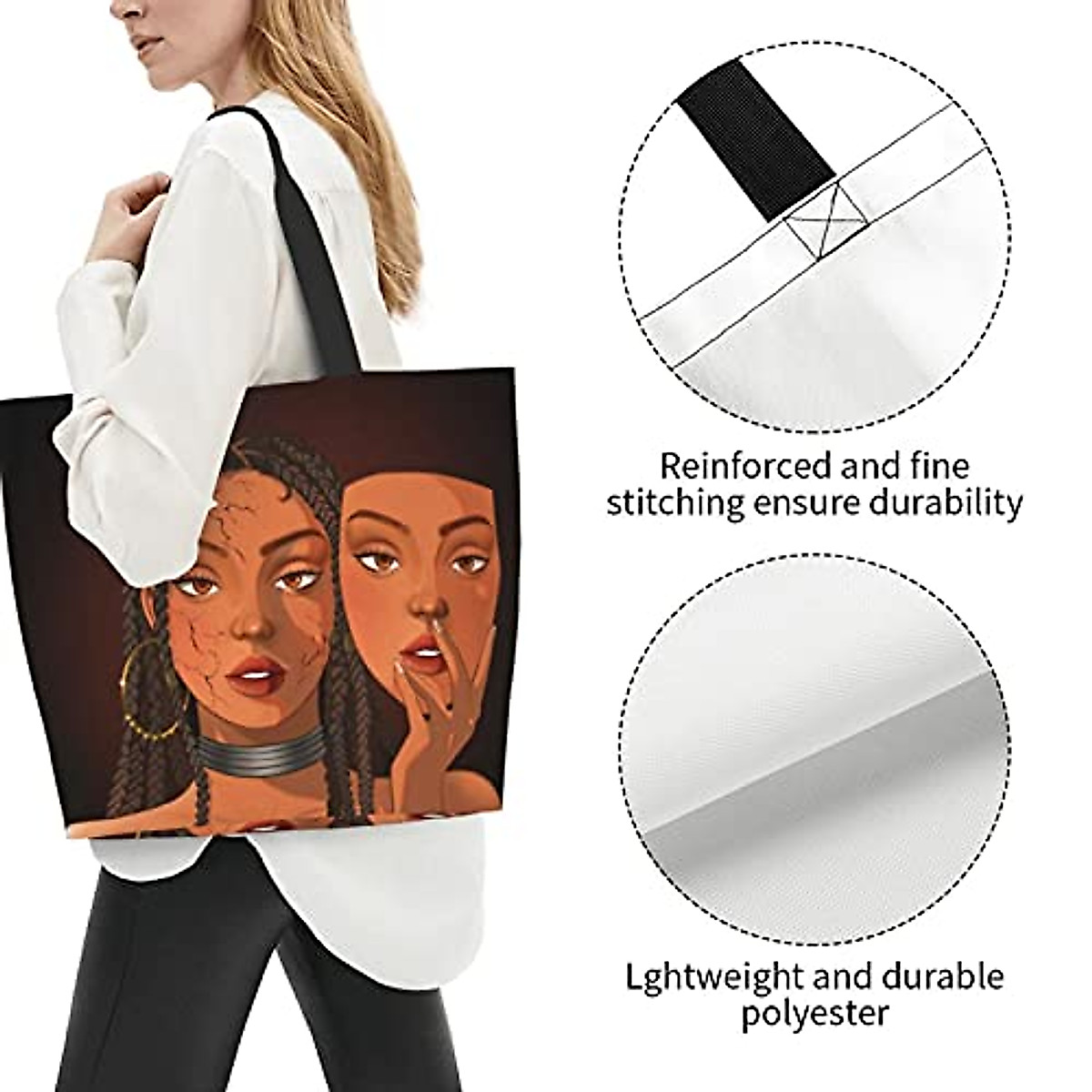 African woman Tote Bag,Large Shopping Shoulder Bag,Handbag for Women Halloween