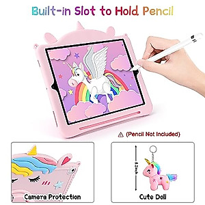 VOFUOE for iPad 6th 5th Generation Case, iPad 9.7 Case with Screen Protector Dolls Straps Stand Pencil Holder,Soft Silicone Cover Kids for iPad Pro 2016/iPad Air 2th,iPad 6th/5th 9.7'' 2018 2017-Pink