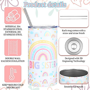 Havawish 7 Pcs Big Sister Gift 14oz Pink Sister Cup Vacuum Insulated Tumbler with Straw and Brush Big Sister Bracelet Party Sunglasses Makeup Bag Gift Box Envelope Greeting Card for Wedding Party