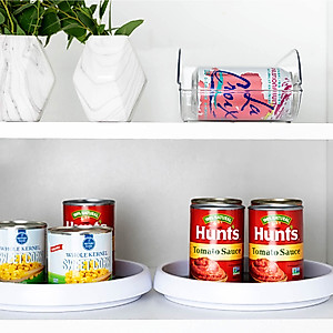 Lazy Susan Turntable 10" | Lazy Susan Organizer for Cabinet, Pantry, Refrigerator, Counter | Plastic with Rubber Lining, White [2 Pcs]