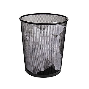 Mind Reader Garbage Waste Basket Recycling Bin Set, Round Metal Mesh, Black