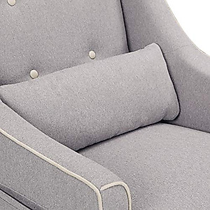 DaVinci Owen Upholstered Swivel Glider with Side Pocket and Storage Ottoman in Grey with Cream Piping, Greenguard Gold & CertiPUR-US Certified