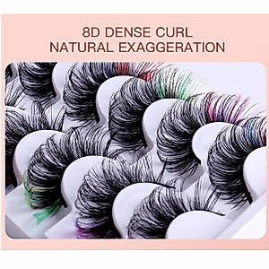 Colored Eyelashes Mink Lashes With Color on End, Fluffy Colorful Lash Clusters, Dramatic Long Thick Cat Fox Eye Lashes Full Curly False Eyelash, 3d D Curl Salon Extensions Strip Pack 7 Pairs