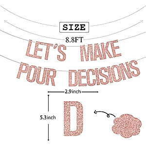 Let's Make Pour Decisions Banner, Bachelorette Party Banner, Wine Party Banner, Bridal Banner Decorations, Wedding/Bridal Shower Party Bunting Decorations Rose Gold Glitter