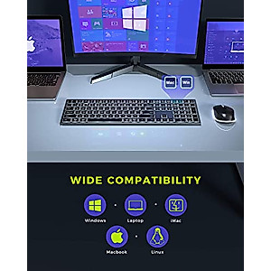 Backlit Wireless Keyboard and Mouse for Mac- seenda Rechargeable Silent Full Size Cordless Keyboard and Mouse Combo, Compatible with Mac OS, Windows 7/8/10, MacBook air/pro, Laptop (Black)