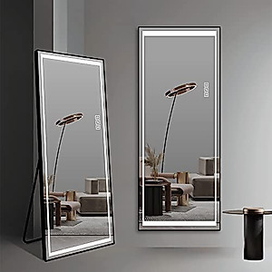 LAIYA 65”x 21” Full Length Wall Mirror with 3 Colors LED Light, Stand Up Body Mirror and Wall Full Body Mirror, Tall Full Size Mirror for Bedroom Cloakroom Gyms, Giant Floor Dressing Mirror