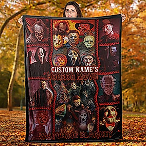 Mr.Jyotis This is My Horror Movie Watching Fleece Sherpa Blanket, Personalized Custom Names Horror Movie Watching Blanket V2