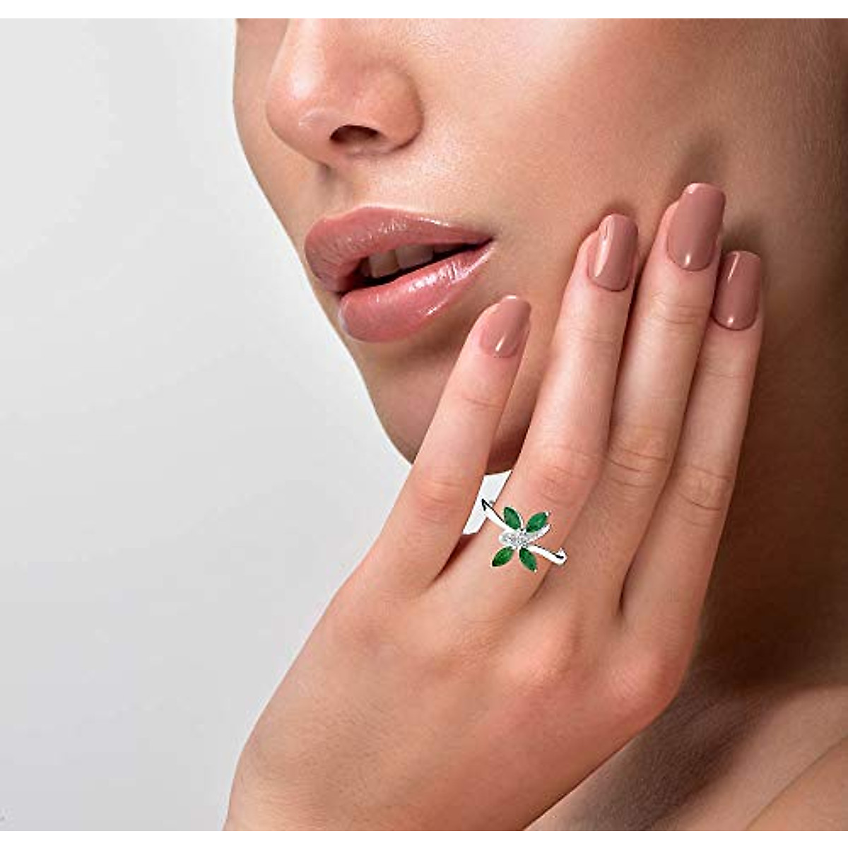 La Soula 925 Sterling Silver Butterfly Ring Emerald & White Zirconia Birthstone Gemstones Statement Ring For Women & Girls Jewelry Gifts (6)