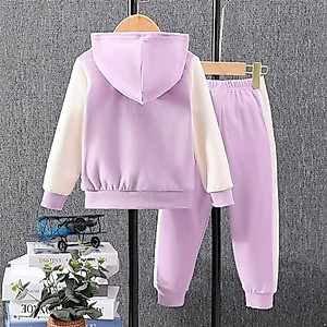 Yartina Kids Girls Boys 2 Piece Outfits Athletic Tracksuit Toddler Long Sleeve Hoodie Jacket and Sweatpants Set Purple 7-8 Years