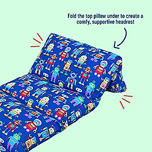 Wildkin Kids Floor Lounger for Boys and Girls, Measures 86.8 x 27 Inches, Travel-Friendly and Perfect for Sleepovers, Requires 5 Standard Size Pillows (Not Included) (Robots)