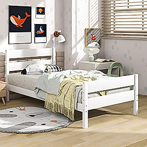 LCH Twin Bed Frames, Wood Twin Bed Frame with Headboard and Footboard Kids Bed Frame,Twin Wooden Bedframes Platform with Storage for Girls Boy No Box Spring Needed (White)