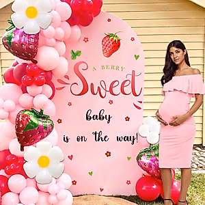 Strawberry Baby Shower Decorations Sign for Backdrop Berry Baby Gender Party Decal A Berry Sweet Baby is On The Way Decor Balloon Arch Decal Baby Girl Party Welcome Sign Newborn Pregnancy Party Supply