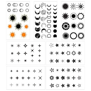 7 Sheets Sun Moon Star Temporary Tattoos, 100+ Pattern Minimalist small Cute Black Fake Tatoo Stickers for Kids Women Body Hand Neck Wrist Arm Leg