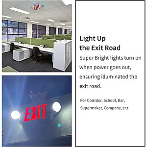Red LED Exit Sign Emergency Lights with 2 Adjustable Head Lights, Red Letter Emergency Exit Lighting With Battery backup For Restaurant, Commercial, Family Emergency, UL-Listed, 120-277V, 6PCS