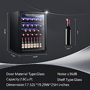 Antarctic Star 2.6 Cu.Ft 24 Bottle Wine Cooler/Cabinet Mini Beverage Refrigerator Cooler Glass Door for Soda Beer or Wine Small Drink Dispenser Clear Front for Home, Office or Bar, Black