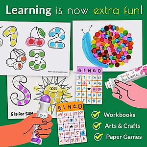 Funcils 10 Washable Dot Markers for Toddlers - Non Toxic Paint Dotters & Bingo Markers - Dot Markers for Kids & Preschoolers | Dabber Markers for Kids | Fun Dot Art Supplies with 50 Activity Sheets
