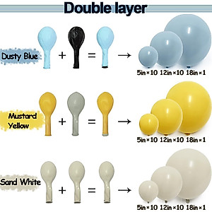 Blue Yellow Balloon Garland Double Stuffed Latex White Sand Balloons Dusty Blue Yellow White Balloon Arch Kit for Baby Shower Wedding Birthday Gender Reveal Party Decorations