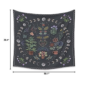 Senledas Botanical Moon Phase Tapestry, Moonlit Garden Wall Hanging Nature Floral Plant Tapestries Mysterious Tapestry Gift Art Home Bedroom Decor Living Room Wall Art Tapestry (51.2ʺ x 59.1ʺ)