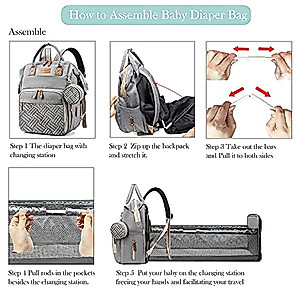 3 in 1 Diaper Bag Backpack with Changing Station Portable Baby Back Pack with USB Charge Maternity Diaper Bag Grey