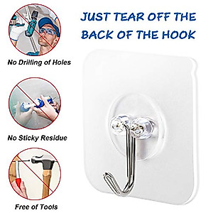 AROIC Adhesive Hooks for Hanging, 58 Packs Command Hook Heavy Duty Self Adhesive Wall Hooks 20 lbs / 9 kg (Max), Removable, Waterproof Hook for Bedroom Kitchen Bathroom