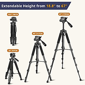 Eicaus 67 Inch Heavy Duty Tripod Stand for Cameras, Cell Phones, Projectors, Webcams, Spotting Scopes - Complete Unit for Canon, Nikon, Sony - Perfect for Phone & Camera Photography