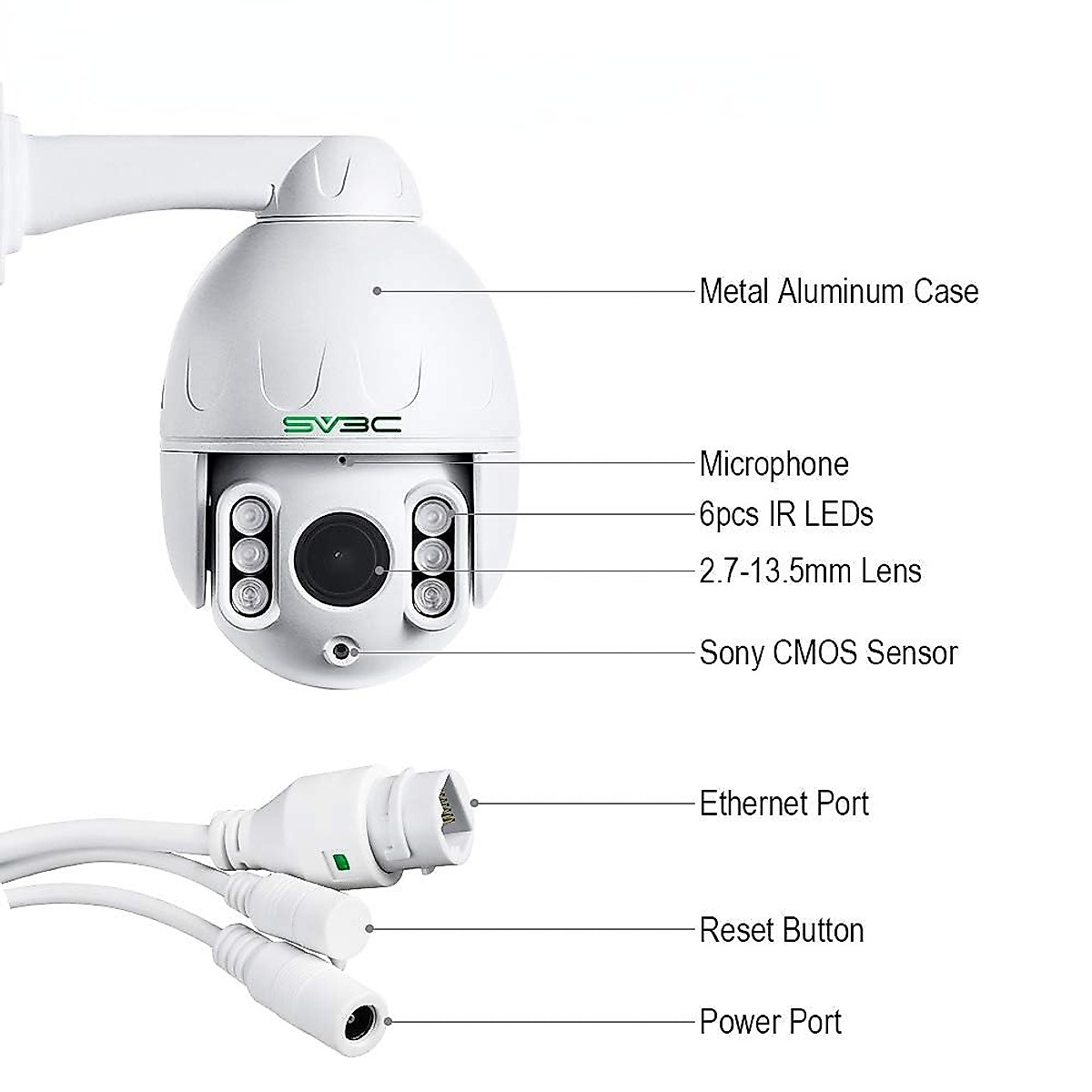 SV3C PTZ Poe Camera Outdoor 5MP Onvif Security Camera, 5X Optical Zoom, Auto Focus, Two-Way Audio, HD Night Vision, Waterproof, APP Motion Alerts, RTSP, Remote View, 24/7 Recording, Wired