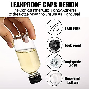 40 Pack, 2 oz Small Glass Bottles with Airtight Lids, 60 ml Empty Clear Sample Boston Bottle/Vials/Containers for Juice, Ginger Shots, Potion, Oils, Liquids - 90 Sticky Labels, Brush, 3Funnels