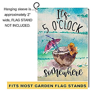 BLKWHT Summer Beach Garden Flag It's 5 O'Clock Somewhere Vertical Double Sided Tropical Fruit Coconut Burlap Yard Outdoor Decor 12.5 x 18 Inches A2152