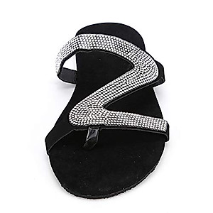 POTO Sandals for Women Casual Summer Rhinestone Glitter Flat Sandals Slide Sandal Roman Shoes Beach Flip Flops Slippers Silver