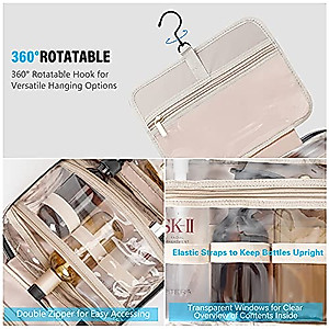 BELLSPIN Toiletry Bag Womens Clear Travel Makeup Bags with Hanging Hook, Travel Makeup Organizer Cosmetic Bag for Travel Toiletries and Shower Accessories(Shell Pink)