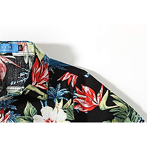 Big Boys Hawaiian Shirt, Kids Hawaiian Shirt, Boys Cotton Beach Shirt Tropical Short Sleeve Button Up Shirts (Medium, Black)