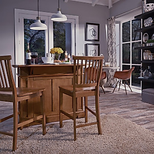 Home Styles Wood Counter Stool with Slat Backs In Rich Oak Finish